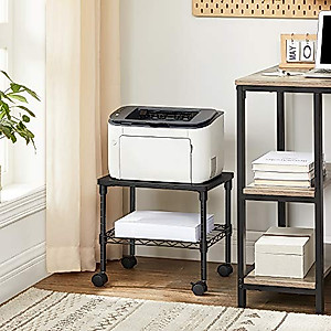 SONGMICS Printer Stand, 2-Tier Under-Desk Printer Cart on Wheels, Printer Table with Storage Shelf, Metal Frame, 16.1 x 12.2 x 15 Inches, Black ULGR301B01