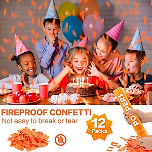 Confetti Cannons Orange 12Pack Party Popper Shooters 12 Inch Confftti Cannnons Launches 20-25ft Biodegradable Confftti Poppers forBirthday,Wedding,Graduation, New Years Eve Celebration