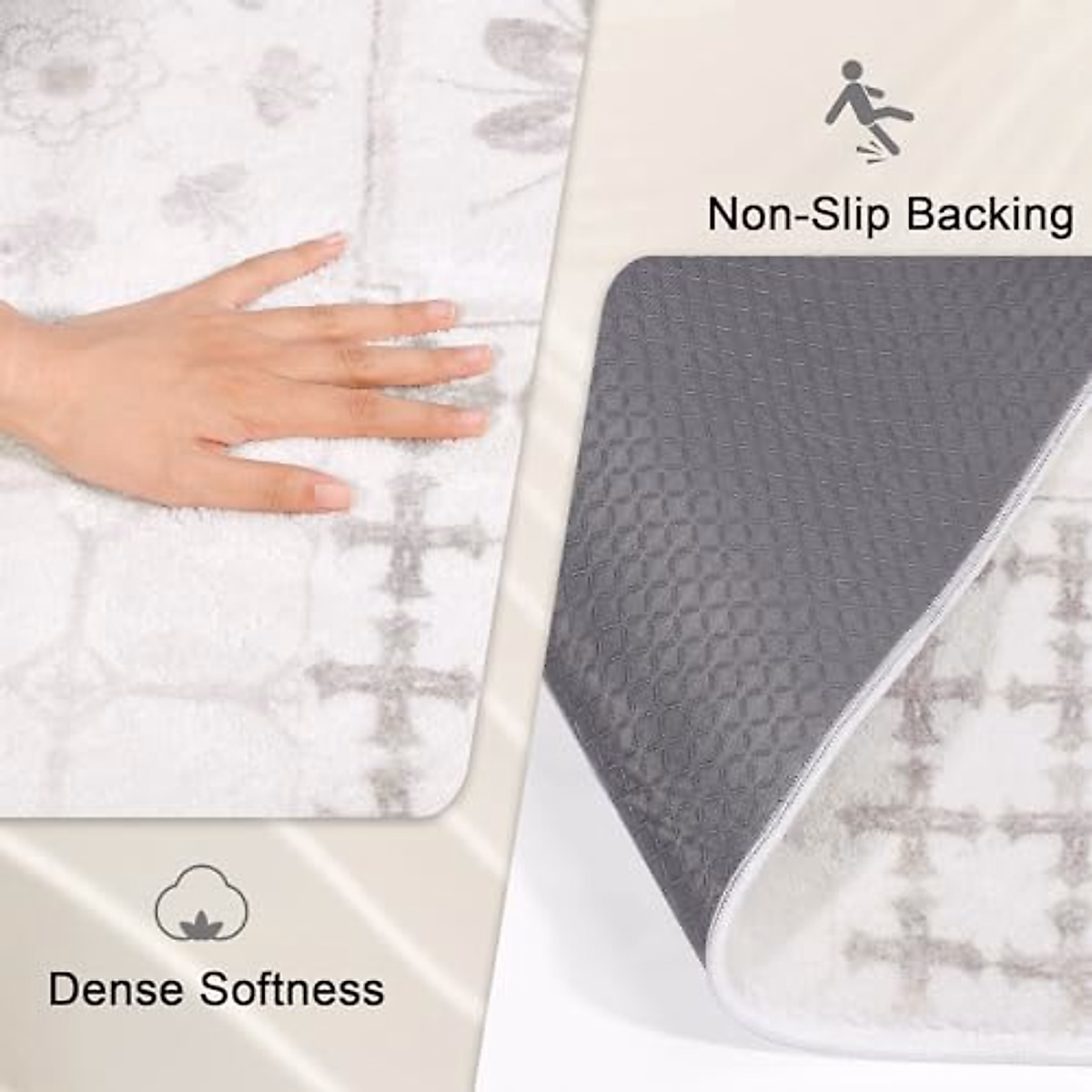 YUNHECHUHAI Natural Collection Area Rug, Thickened with Silicone-Backed Non-Slip Design, Odor-Free, Non-Shedding, Easy to Maintain. Ideal for Living, Dining, Bedroom(Geometry - Gray/White, 4x6ft)