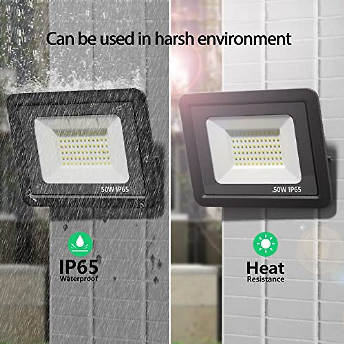 UNUSROOM 2 Pack 50W LED Flood Light Outdoor, 7000LM LED Work Lights,6500K Outdoor Floodlights, IP65 Waterproof,Plug in Flood Light, 6500K Daylight White Plug in Security Light for Yard Lawn Garden