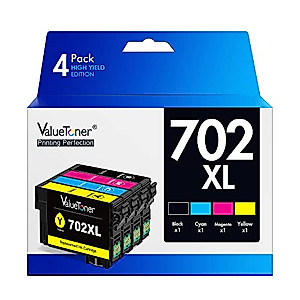 Valuetoner Remanufactured 702 XL T702 702XL T702XL Ink Cartridge Replacement for Epson 702 XL for Workforce Pro WF-3733 WF-3720 WF-3730 Printer (1 Large Black, 1 Cyan, 1 Magenta, 1 Yellow, 4 Pack)