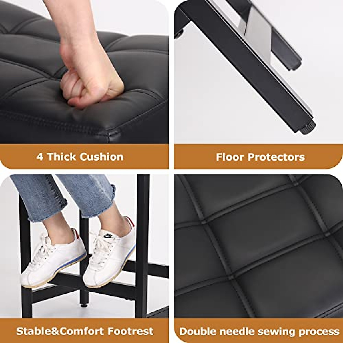 ErgoDesign 26 Inches Saddle Stools, Metal Frame Bar Stools, Pu Leather Bar Chairs, Black, Set of 2