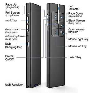 NORWII N99 Presentation Clicker Air Mouse Function Wireless Presenter USB Powerpoint Clicker, RF 2.4 GHz Presentation Remote Control Clicker for powerpoint presentations Support Mac, Laptop, Computer