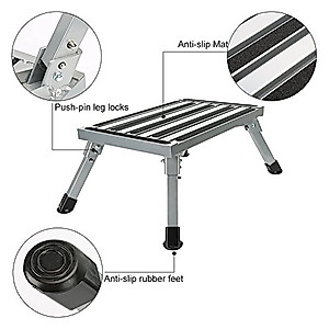 Anordsem Step Stool Folding Aluminum RV Step Platform with Anti-Slip Surface Sturdy Lightweight Maximum Load is 550 LB Perfect as RV Motorhome Trailer SUV Camper Extra Step