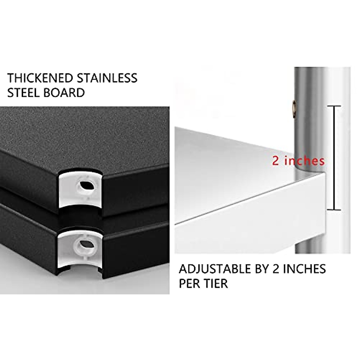 JEPRECO 4-Tier Stainless Steel Utility Shelving Unit with Wheels 23.6" L x 13.8" W x 43.5" H, Kitchen Baker's Rack Microwave Stand Cart for Kitchen Office Home, Multi-Purpose Organizer Rack (Black)