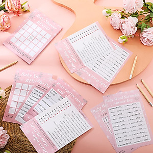 Harloon 302 Pcs Winter Snowflake Baby Shower Games, 6 Games, 50 Sheets Each, Baby Shower Bingo, Word Scramble, Word Search, Baby Predictions and Advice, The Price is Right, Guess Who (Pink)