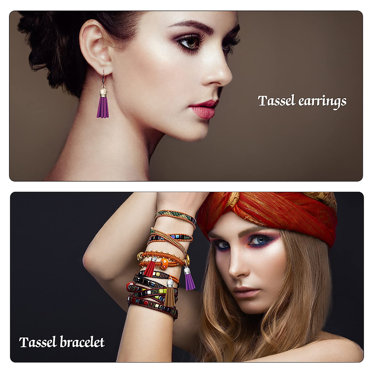 Keychain Tassels Jewelry Key Charms - 300pcs Keychain Tassels Bulk, 100pcs Key Chain Tassles, 100pcs Jump Rings, 100pcs Screw Eye Pins Hooks, Leather Tassels for Jewelry Making Crafts (Colorful)