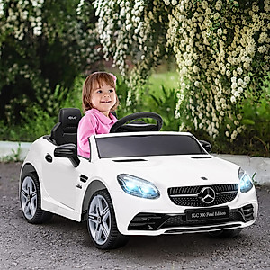 Aosom Mercedes SLC 300 Licensed Kids Electric Car with Remote Control, 12V Battery Powered Kids Ride on Car with Music, Lights, Suspension for 3-6 Years Old, White