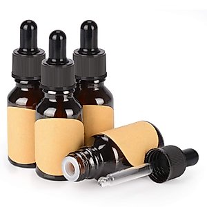 stonylab 15ml (0.5 oz) 4-Pack, Amber Glass Dropper Bottle, Brown Empty Glass Bottle with Glass Dropper, Inner Plug and Label for Essential Oils Aromatherapy Fragrances