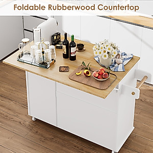 BOTLOG Kitchen Island with Storage, Island Table on Wheels with Drop Leaf, Spice Rack, Drawer, Towel Rack, Rolling Kitchen Island Cart for Dinning Room, White 15.7-27.55" D x 47.63" W x 35.43" H