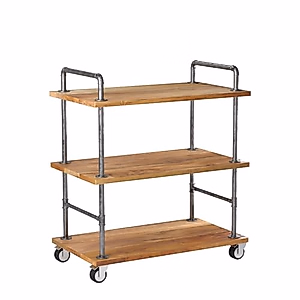 WGX Design For You Wood and Metal Wine Rack with Wheels Kicthen Bar Dining Room Tea Wine Holder Serving Cart Furniture