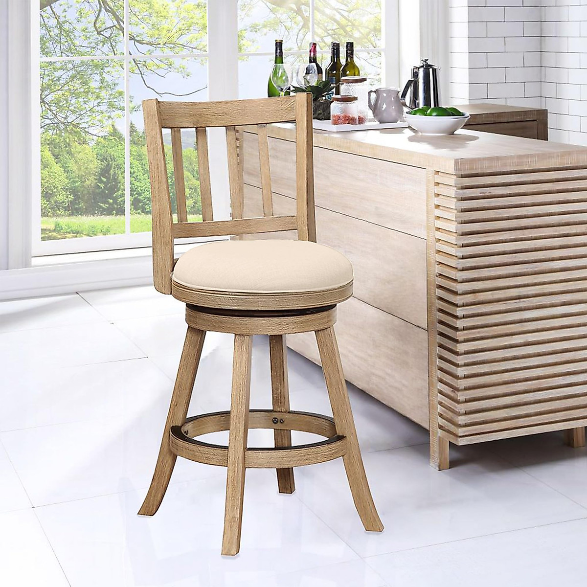 Boraam Sheldon Counter Height Stool, 24-Inch, 1-Pack, Driftwood Wire-Brush and Oatmeal