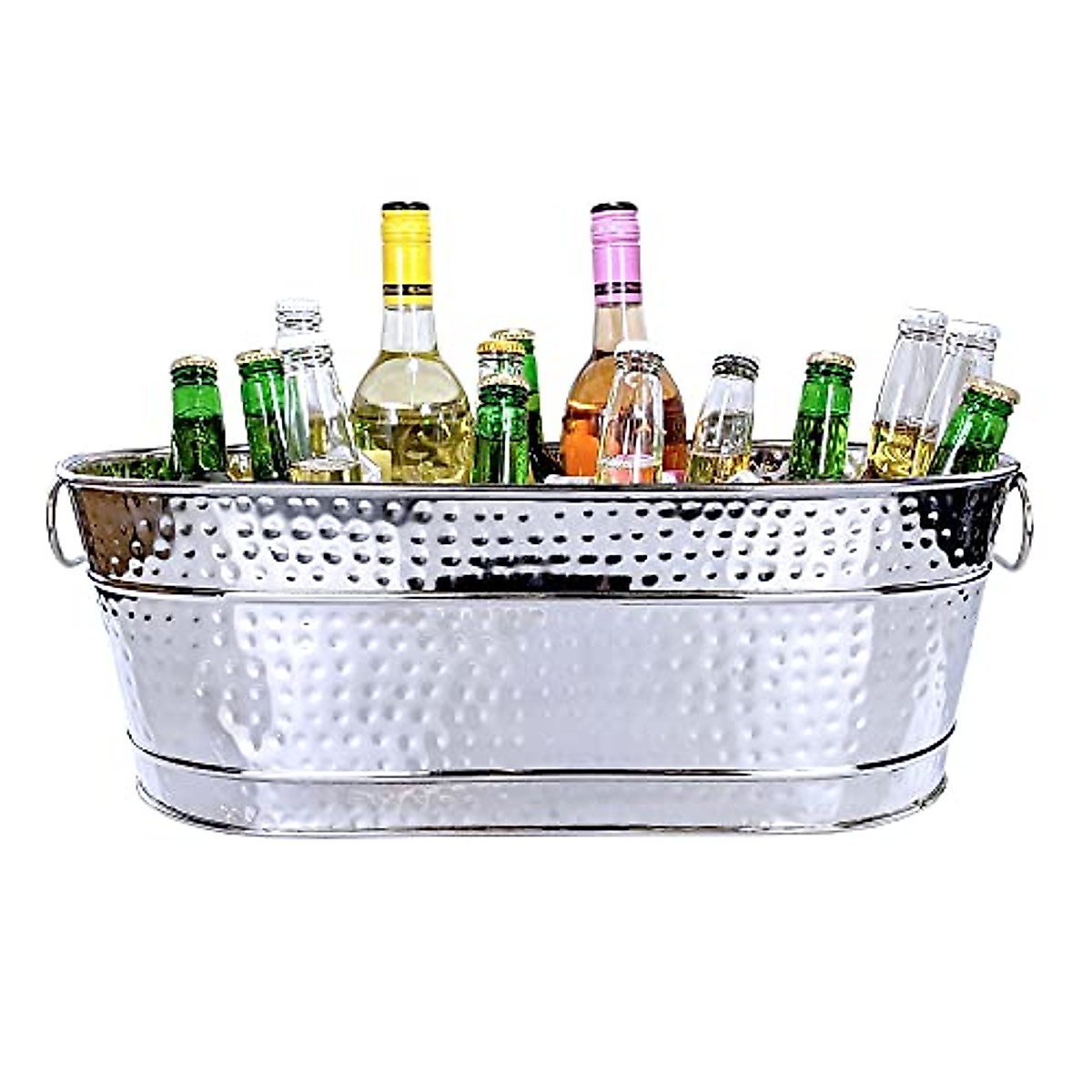 BREKX Stainless-Steel Ice Bucket & Beverage Tub for Parties, Hammered Stainless Steel Finish, Leak-Proof, Rust-Proof, with Handles - 15 Quarts