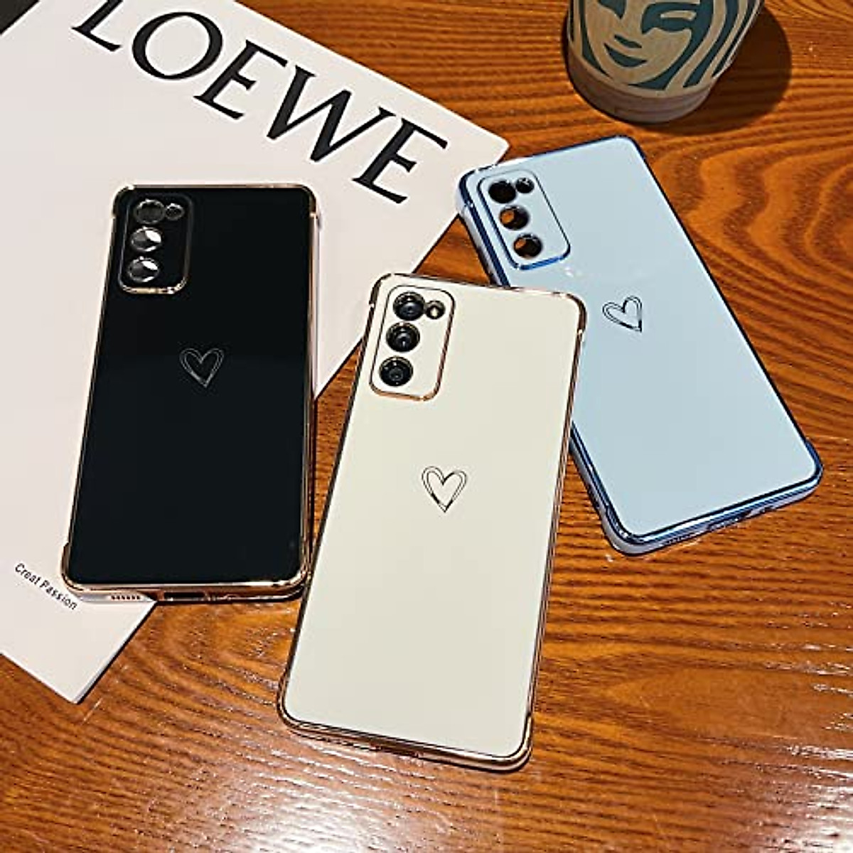 ZTOFERA Designed for Samsung Galaxy S20 FE 5G Case,Cute Plating Edge Love Hearts Pattern with Camera Lens Protection Phone Cover for Girls Women,White