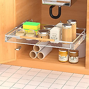 GEDLIRE Expandable Pull Out Sliding Drawers for Cabinets, Heavy Duty Slide Out Cabinet Organizer Basket, Pullout Pantry Shelves for Kitchen, Under Sink, Wardrobe, 16.3"-26.3" W x 17.3" D