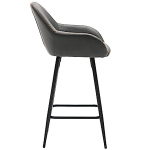 BTEXPERT Set of 2, 29 inch Bucket Upholstered Accent Dining Bar Chair, Vintage Gray Barstools (2) (5091H-2)