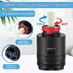 Vayolli 40PHF-2 40mm Pressure Balance Cartridge, Shower Cartridge Replacement, Faucet Cartridge Replacement for Tub/Shower Faucet Valve (with Distributor) Height 3.1 in (79 mm) Width 1.57 in (40 mm)
