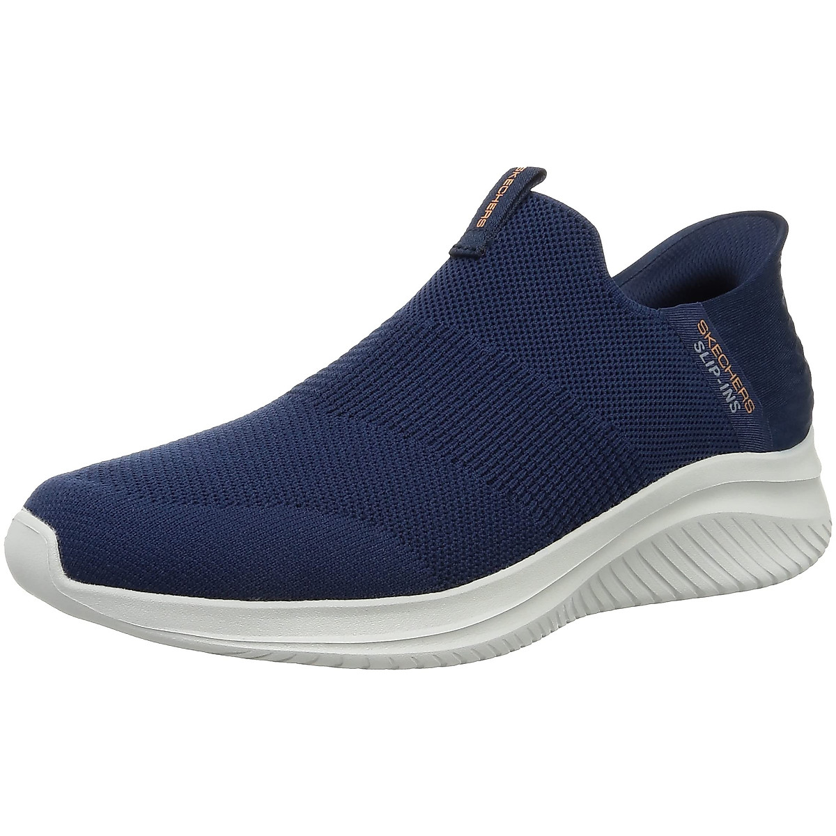 Skechers Men's Ultra Flex 3.0 Smooth Step Hands Free Slip-ins Sneaker, Navy Knit Trim, 8