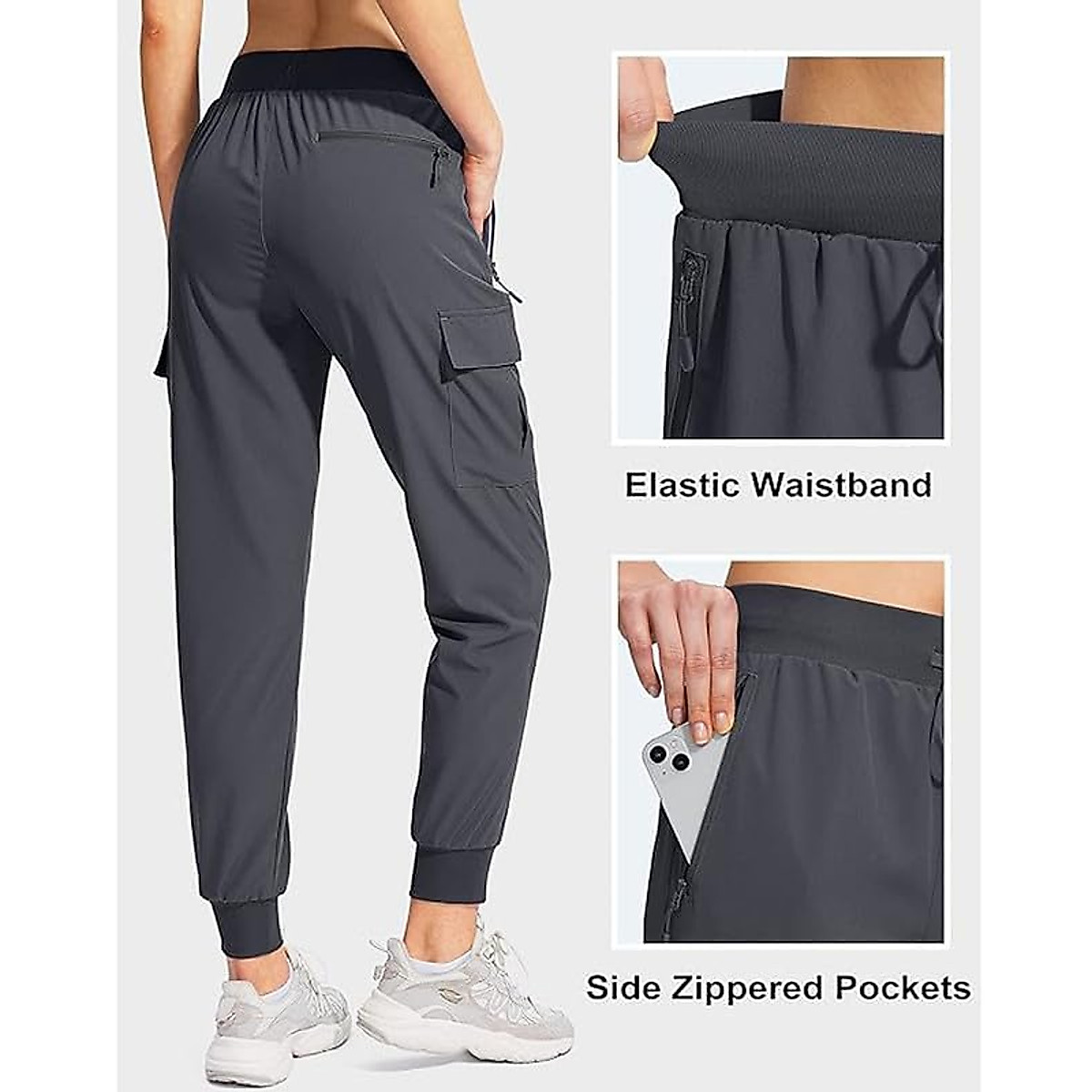 JENOANY Quick Dry Pants Women Water Proof Rain Pants Hiking Lightweight Cargo Joggers Moisture Wicking Water Resistant, Steel Grey, S
