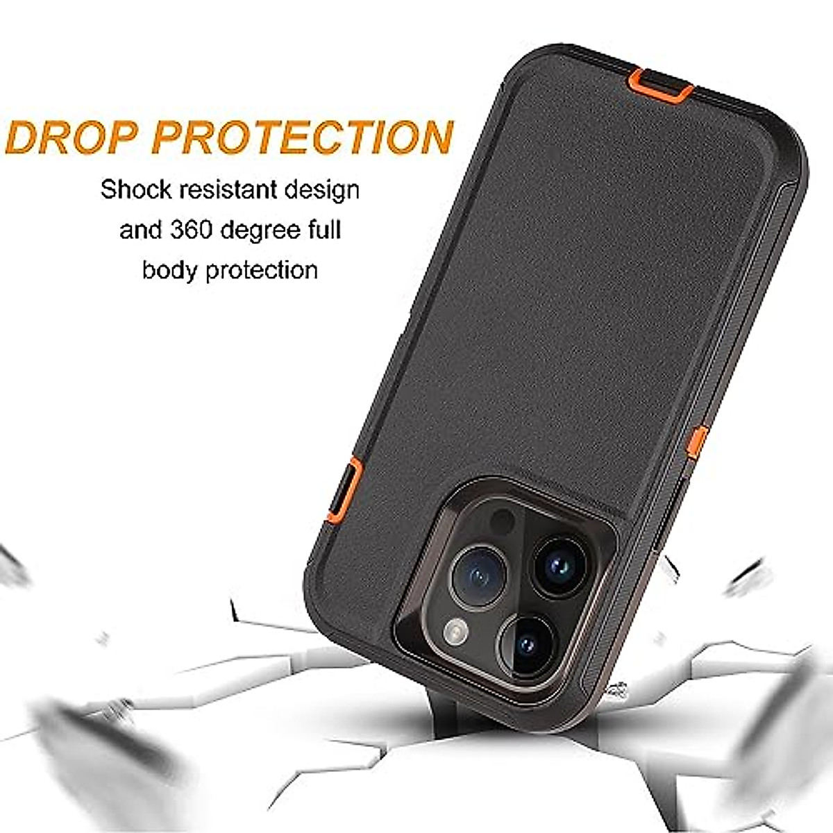 Case for iPhone 14 Pro Case with Tempered Glass Screen Protector and Camera Lens Protector 3 Layer Heavy Duty Drop Protection Rugged Shockproof Protective Tough Durable Cover 6.1" BlackOrange