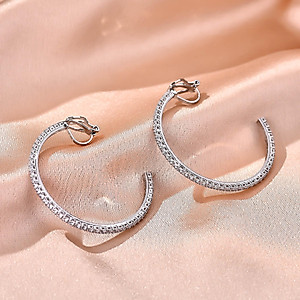YOQUCOL 4.3CM(1.7in) Silver Clip On Hoop Earrings Cubic Zirconia Non Pierced Ears Hoops for Women