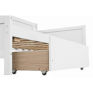 AWQM Twin Bed Frame with Storage & 2 Drawers,Wood Twin Platform Bed Frame with Headboard and Footboard,Twin Daybed for Kids Toddler Girls Boys, No Box Spring Needed,White