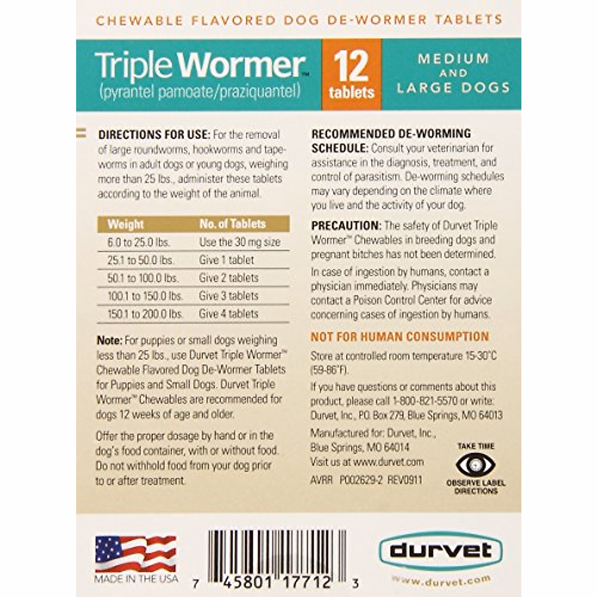 Durvet Triple Wormer for Medium and Large Dogs