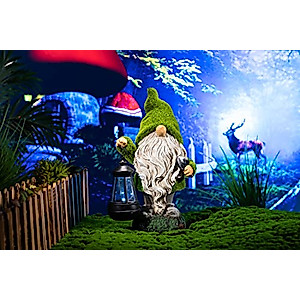 TERESA'S COLLECTIONS Garden Gnomes Decorations for Yard with Lantern Solar Light, 13" Cute Large Moss Garden Sculptures & Statues Outdoor Lawn Ornaments Garden Gifts for Mom Yard Front Porch Patio