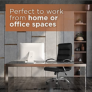 Comfty Padded Armrests and Chrome Base Fixed Back Leather Office Chair, 42.13”-45.28”, Black