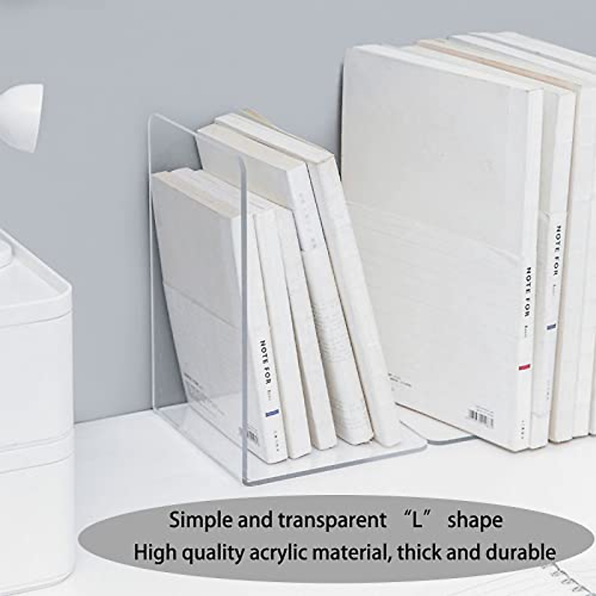 8 Pcs Book Ends Clear Bookends Acrylic Bookends for Shelves, Heavy Duty Bookends Plastic Bookends for Home Office Library Decorative,7 x 4.8 x 4.8 INES