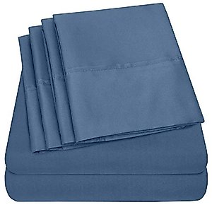 Full Size Bed Sheets - 6 Piece 1500 Supreme Collection Fine Brushed Microfiber Deep Pocket Full Sheet Set Bedding - 2 Extra Pillow Cases, Great Value, Full, Denim