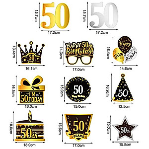 30 Pieces 50th Birthday Party Hanging Swirl Decorations, Black Golden Silver Happy 50th Party Cake Glasses Balloons Sign Foil Swirls Ceiling Decorations for Men and Women 50 Years Old