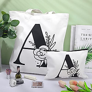 Reginary Monogrammed Initial Tote Bags for Women Graduation Gift Makeup Bag Teacher Appreciation Gift for Graduate Teacher (Letter A)