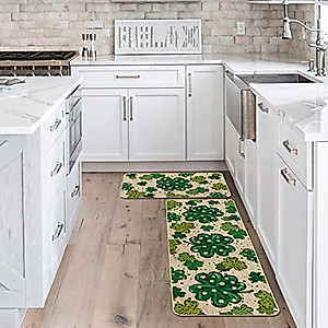 Artoid Mode Clover Shamrock Welcome Decorative Kitchen Mats Set of 2, Home Party Low-Profile Home Kitchen Rugs - 17x29 and 17x47 Inch
