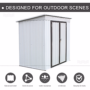Rophefx 6' x 4' Outdoor Metal Storage Shed with Floor Frame, Outside Waterproof Tool Shed, Steel Garden Shed with Double Lockable Door for Backyard, Patio, Lawn, White & Grey