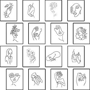 wall art 16 Pieces 8 x 10 Inch Minimalist Line Art Wall Decor Women Body Black and White Abstract Drawings Aesthetic Posters Line Wall Unframed Art for Girls Women Apartment Room