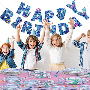 Mermaid Paper Plates and Napkins for Kids Party Purple Mermaid Tail Theme Plates Forks Set Disposable Tableware Girls Birthday Dessert Tea Party Decoration Under the Sea Supplies