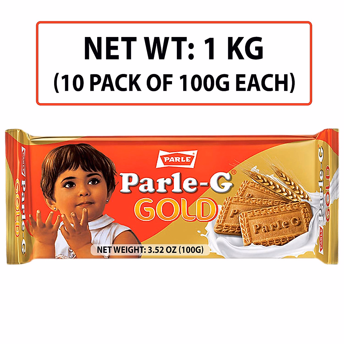 Parle-G Gold Biscuits, 1 KG (10 pack of 100g)