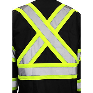 RK Safety TBK66 Class 3 Rain suit, Jacket, Pants High Visibility Reflective Black Bottom with X Pattern(Large, Black)