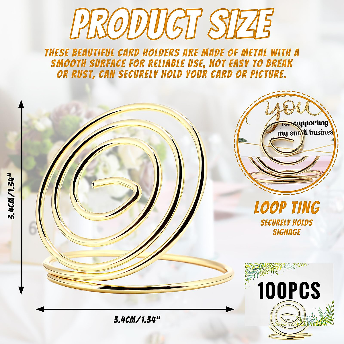 Humyoun 100 Pcs Round Place Card Holder Christmas Table Card Holders Mini Name Card Holder Wedding Place Card Holder for Table Reserved Table Card Holder for Christmas Thanksgiving Party(Gold)