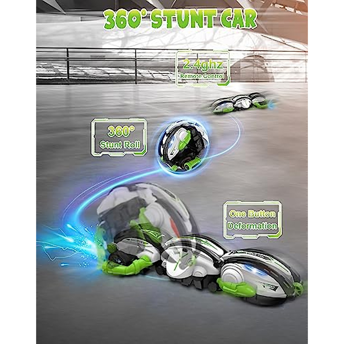 2023 Remote Control Car Snake 360° Rolling - RC Stunt Snake Car with LED Lights，2 Batteries 60+min，Indoor/Outdoor Toys for Kids Ages Age 6-12，Gifts for Christmas Birthday