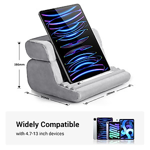 UGREEN Tablet Pillow Stand for Lap Soft Holder Bed with 3 Viewing Angles Adjustable Home Office Accessories Compatible for iPad Pro 13 12 11 10.5 Air Mini 5 4 3 2 Phone 16 15 14 E-Reader Grey