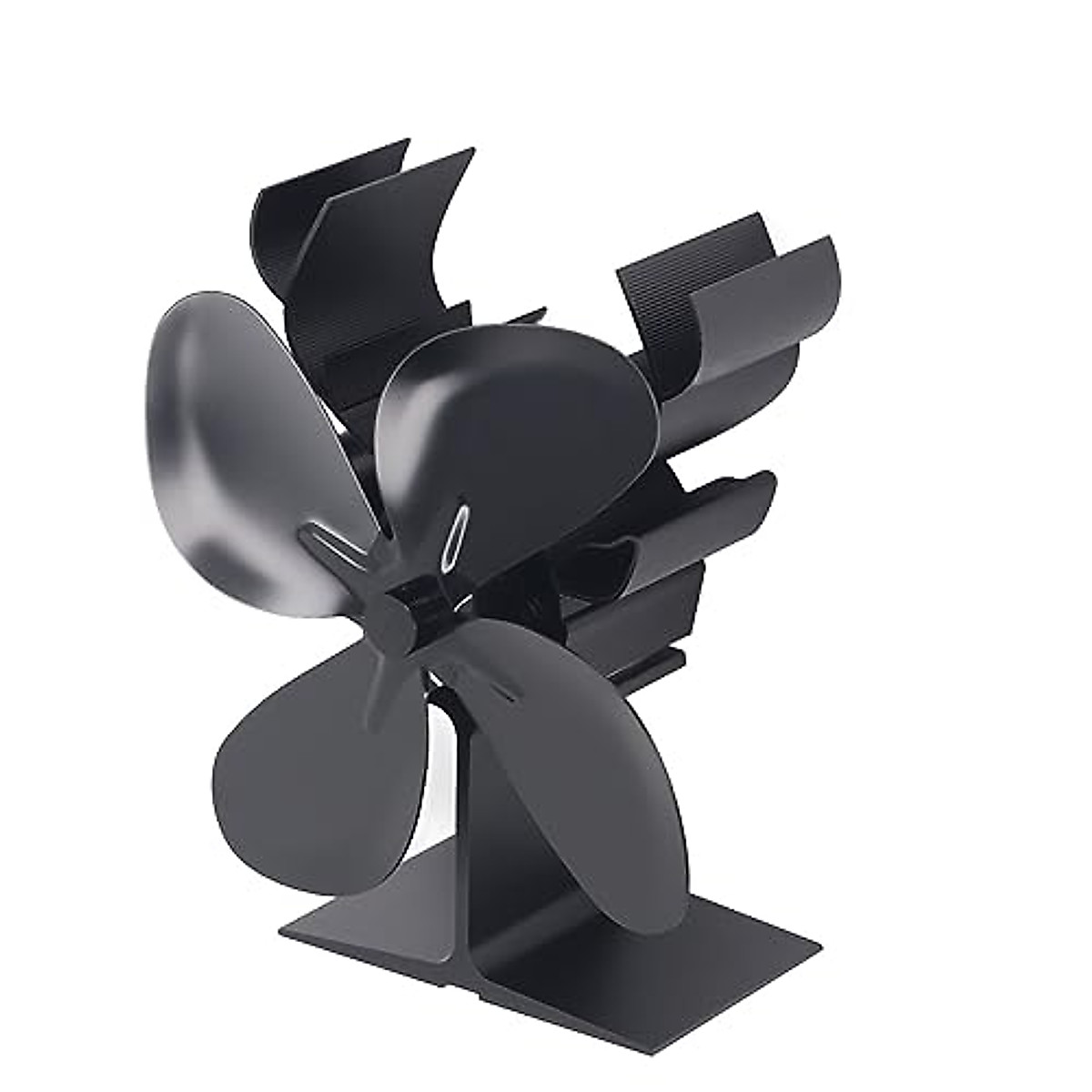 4 Blade Heat Powered Stove Fan Large Air Volume Fireplace Wood Stove Fan Non Electric Eco Fan Low Noise Aluminum Alloy Black