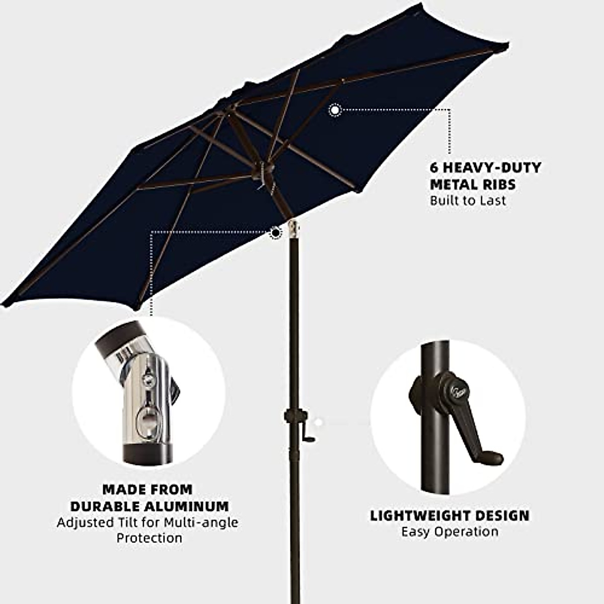 wikiwiki 7.5 FT Patio Umbrellas Outdoor Table Market Umbrella with Push Button Tilt/Crank,6 Sturdy Ribs, Fade Resistant Waterproof POLYESTER DTY Canopy for Garden, Lawn, Deck, Backyard & Pool
