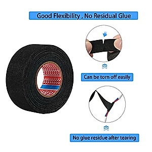 HSTECH 5 Rolls Wire Loom Harness cloth Tape, Speaker Wiring Harness Cloth Tape, Black Adhesive Fabric Tape, for Automobile Electrical Wire harnessing Noise Dampening Heat Proof(Width 0.35In to 1.25In)