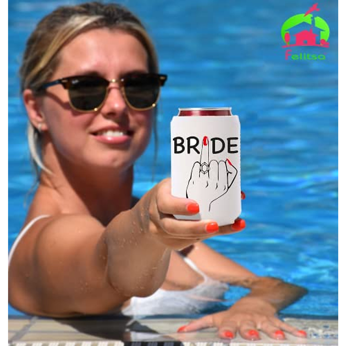 Bachelorette Party Decorations Ring Finger Can Cooler - 10 Count | Neoprene Drink Holder Sleeve, Pink + White Party Favors, Bridesmaid Gifts - Bride Tribe Koozies