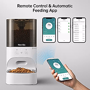Nevido Automatic Cat Feeders,2.4G Wi-Fi Automatic Dog Feeder with App Control,Stainless Steel Bowl,Timed Smart Pet Feeder with Desiccant Bag,Up to 20 Portions 10 Meals Per Day & 30s Voice Recorder,4L