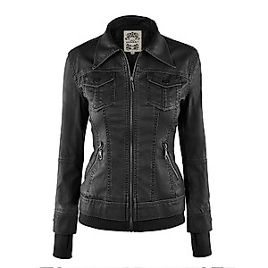 Made By Johnny MBJ WJC664 Womens Faux Leather Jacket with Hoodie M Black