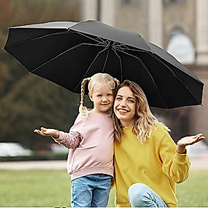 G4Free Large Umbrella 54 Inch Windproof Travel Umbrellas for Rain, Small folding Compact Reverse Umbrella with 10 Ribs Automatic Open Close (Black)