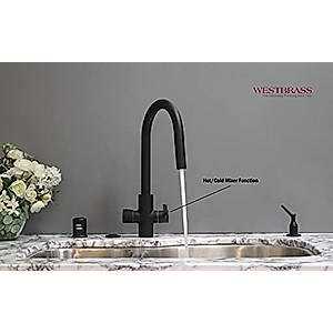 Westbrass KH41AK-62 HotMaster 4 in 1 Kitchen Faucet Kit with Dual Mode Pull Out Spray Head, DigiHot Instant Hot Water Tank and Two in-Line Water Filter System, Matte Black